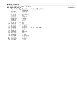Massey ferguson mf 435 x compact tractor (br) parts catalogue manual | PDF