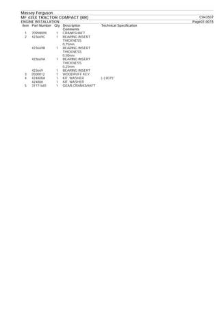 Massey ferguson mf 435 x compact tractor (br) parts catalogue manual | PDF