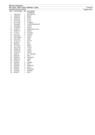 Massey ferguson mf 435 x compact tractor (br) parts catalogue manual | PDF