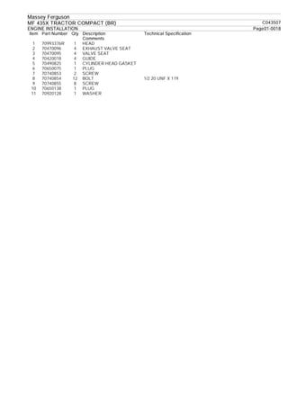 Massey ferguson mf 435 x compact tractor (br) parts catalogue manual | PDF