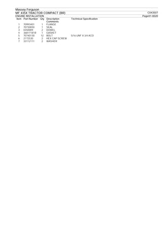Massey ferguson mf 435 x compact tractor (br) parts catalogue manual | PDF
