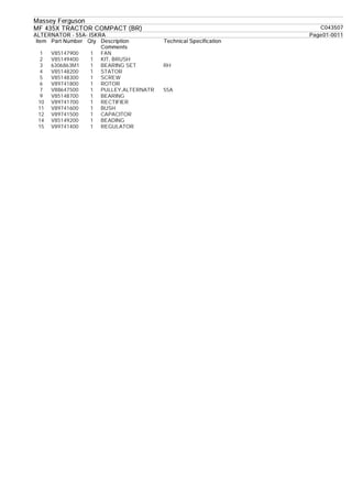 Massey ferguson mf 435 x compact tractor (br) parts catalogue manual | PDF