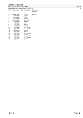 Massey ferguson mf 440 combine parts catalogue manual | PDF