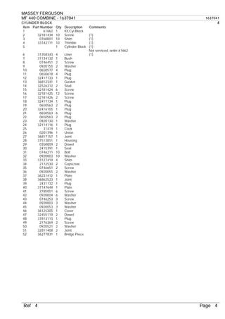 Massey ferguson mf 440 combine parts catalogue manual | PDF