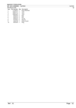 Massey ferguson mf 440 combine parts catalogue manual | PDF