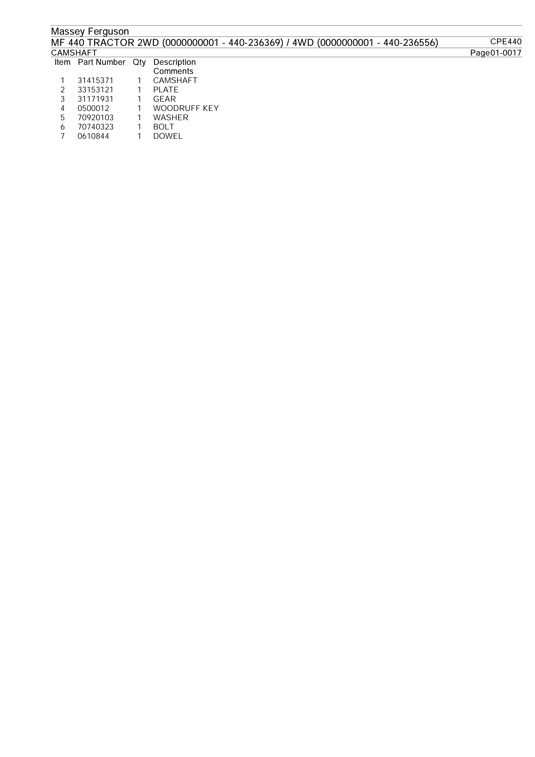 Massey ferguson mf 440 tractor 4 wd (0000000001 440-236556) parts ...