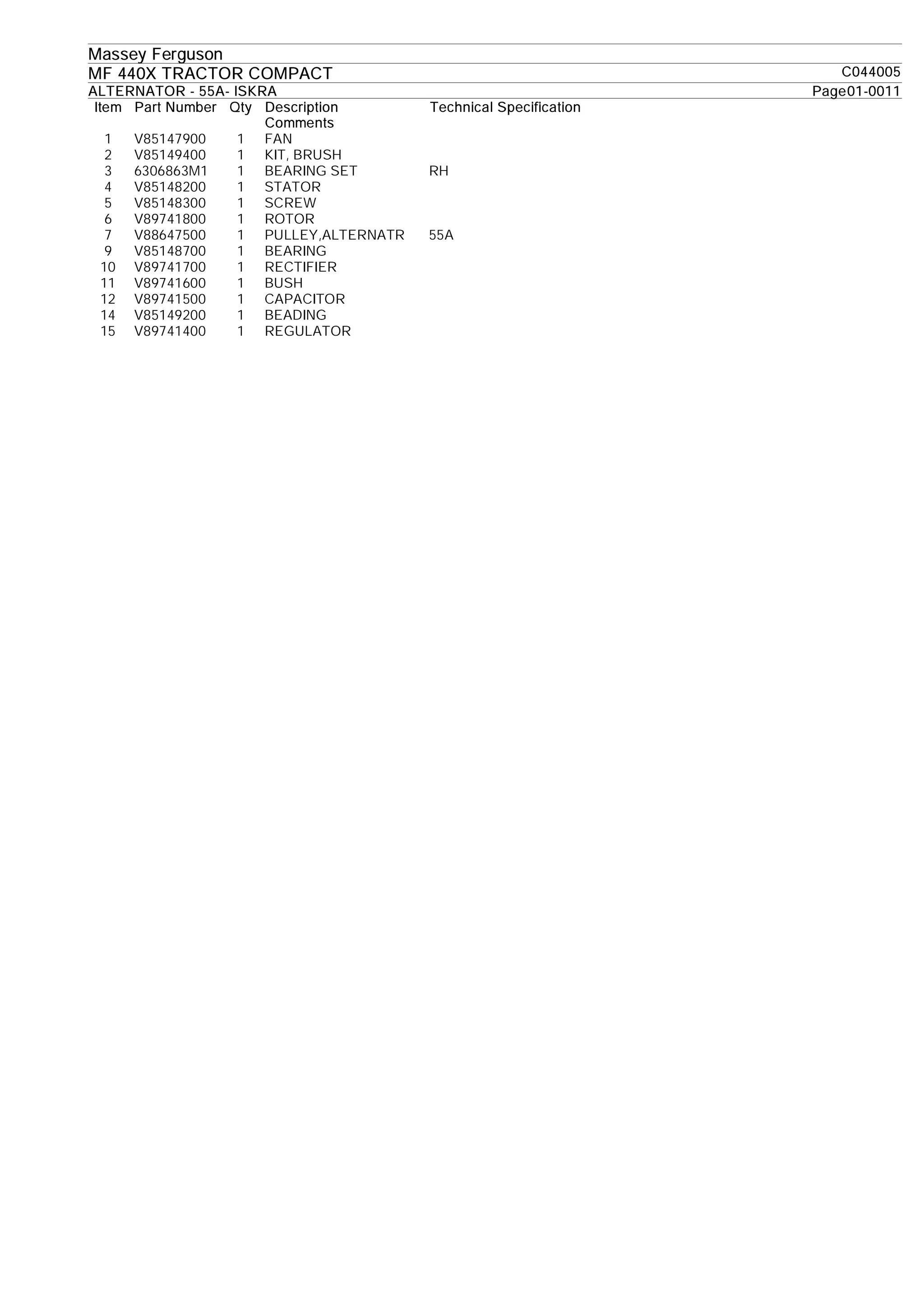 Massey ferguson mf 440 x compact tractor parts catalogue manual | PDF