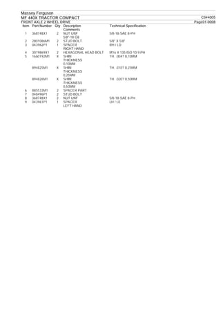 Massey ferguson mf 440 x compact tractor parts catalogue manual | PDF