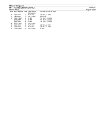 Massey ferguson mf 440 x compact tractor parts catalogue manual | PDF