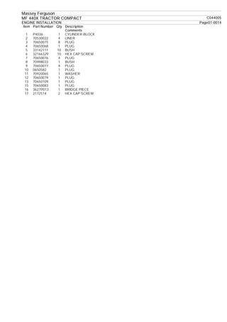 Massey ferguson mf 440 x compact tractor parts catalogue manual | PDF