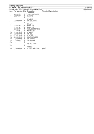 Massey ferguson mf 440 x compact tractor parts catalogue manual | PDF
