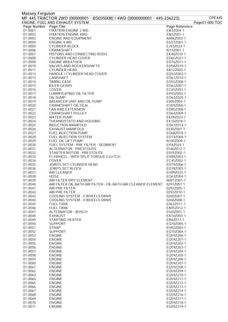Massey ferguson mf 445 tractor 2 wd (00000001 bs035008) parts catalogue ...