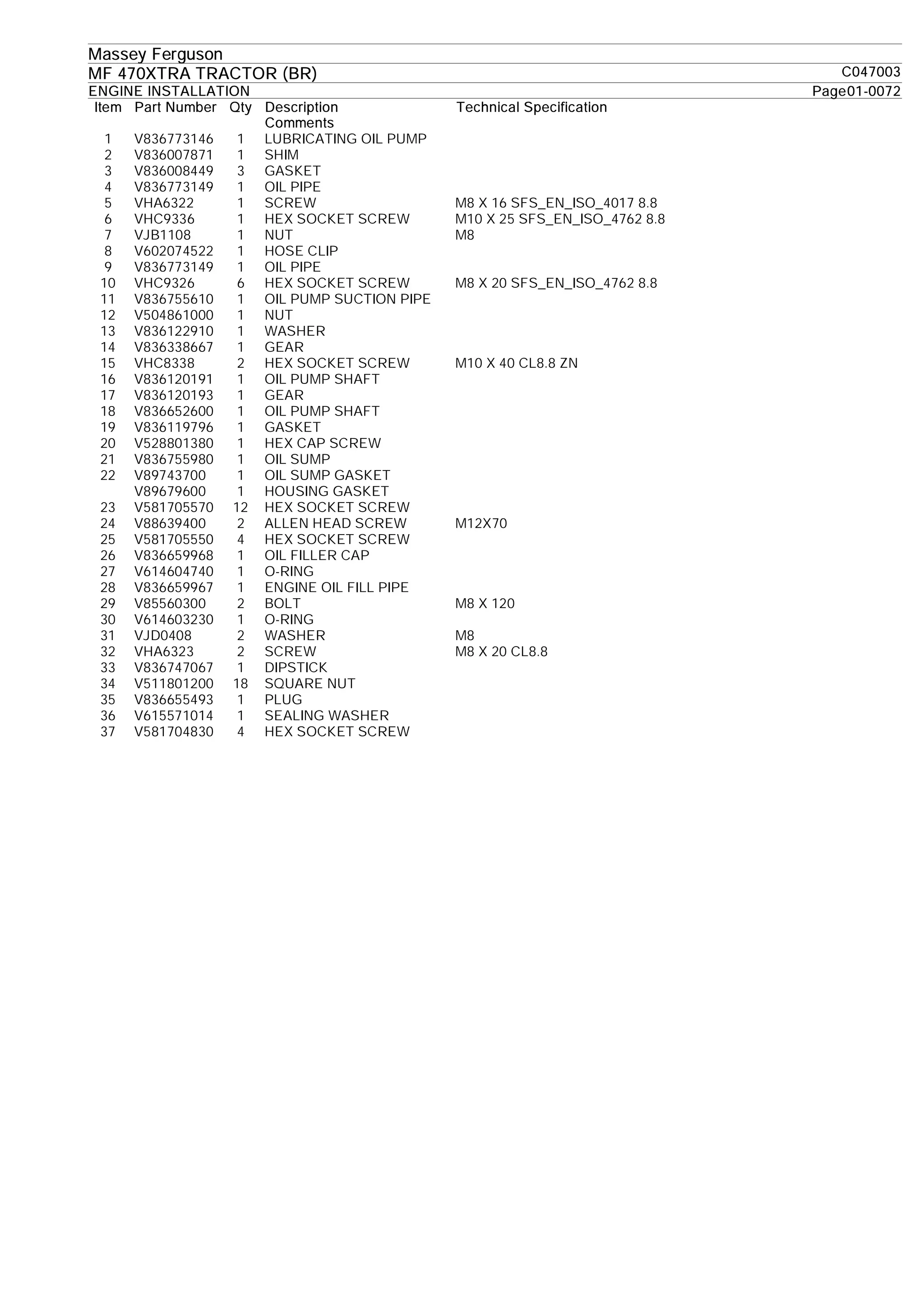 Massey ferguson mf 470 xtra tractor (br) parts catalogue manual | PDF