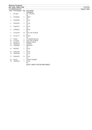 Massey ferguson mf5355 tractor parts catalogue manual | PDF