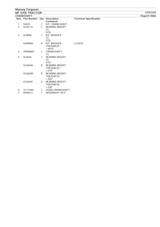 Massey ferguson mf5355 tractor parts catalogue manual | PDF