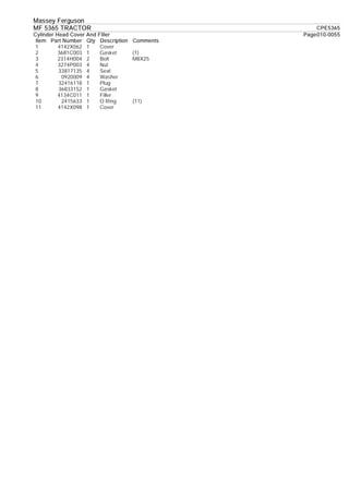 Massey ferguson mf5365 tractor parts catalogue manual | PDF