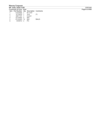 Massey ferguson mf5365 tractor parts catalogue manual | PDF
