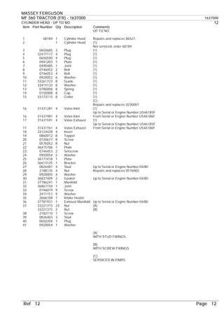 Massey ferguson mf 560 tractor (fr) service parts catalogue manual ...