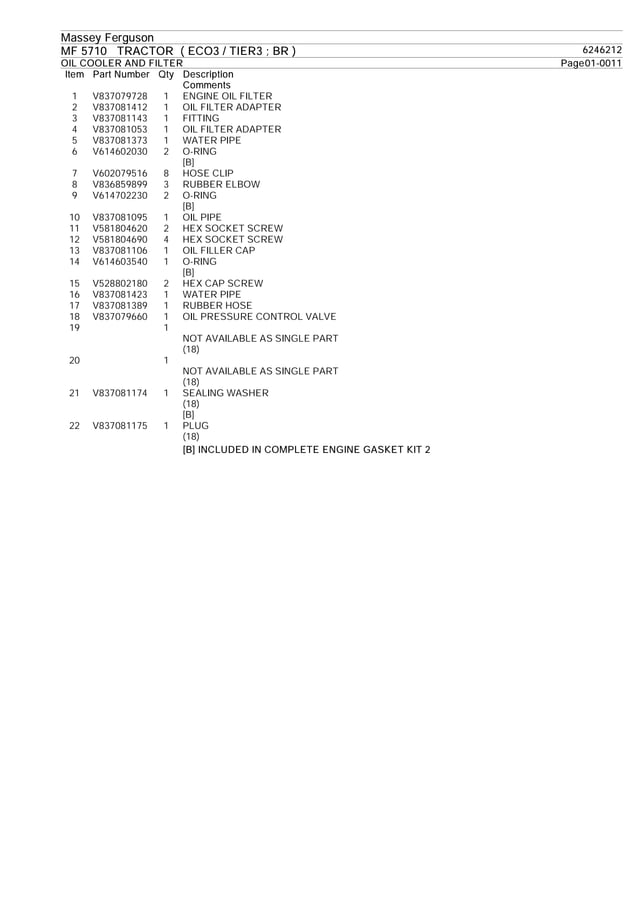 Massey ferguson mf5710 tractor (eco3 tier3; br) parts catalogue manual | PDF