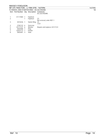 Massey ferguson mf675 tractor, 1984 (fr) parts catalogue manual | PDF