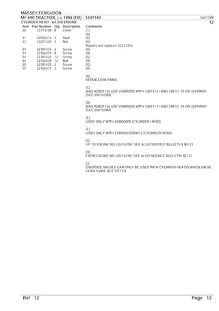 Massey ferguson mf 690 tractor 1984 (fr) tractor parts catalogue manual ...