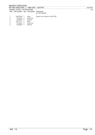 Massey ferguson mf 690 tractor 1984 (fr) tractor parts catalogue manual ...