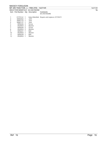 Massey ferguson mf 690 tractor 1984 (fr) tractor parts catalogue manual ...