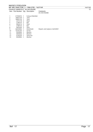 Massey ferguson mf 690 tractor 1984 (fr) tractor parts catalogue manual ...