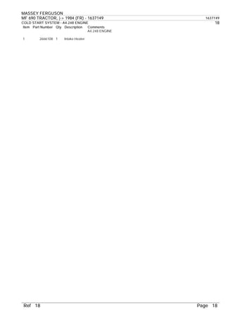 Massey ferguson mf 690 tractor 1984 (fr) tractor parts catalogue manual ...