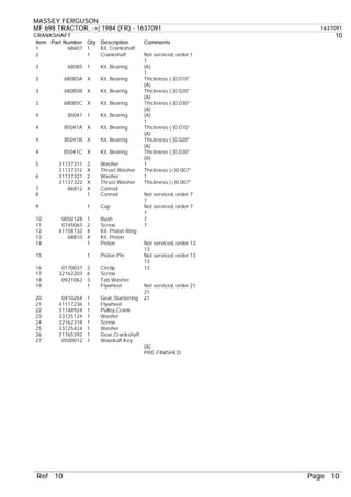 Massey ferguson mf698 tractor ( 1984 (fr)) parts catalogue manual | PDF