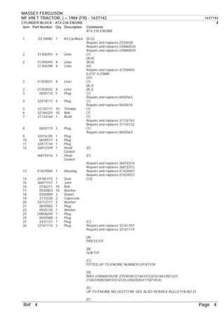 Massey ferguson mf 698 t tractor ( 1984 (fr)) parts catalogue manual | PDF