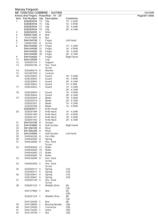 Massey ferguson mf 7250 combine parts catalogue manual | PDF