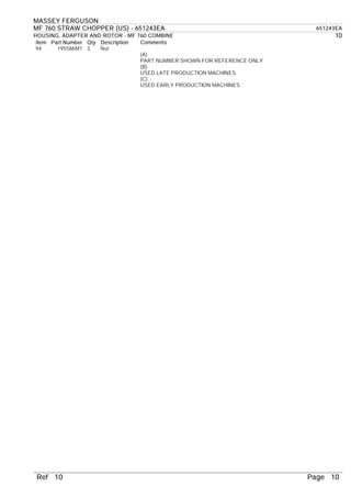 Massey ferguson mf 760 straw chopper (us) parts catalogue manual | PDF