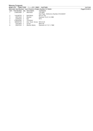Massey ferguson mf8260 lst tractor parts catalogue manual | PDF