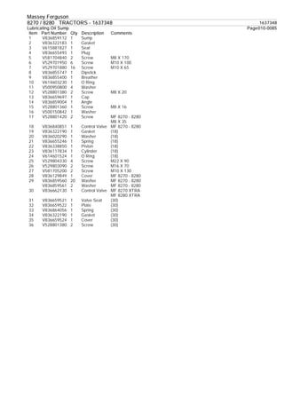 Massey ferguson mf8270 tractor parts catalogue manual | PDF