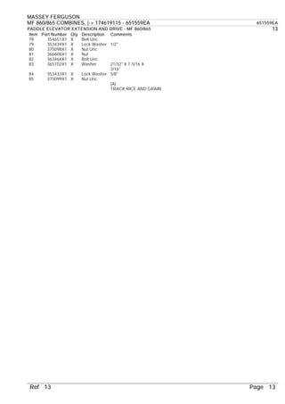 Massey ferguson mf 865 combines ( 174619115) parts catalogue manual | PDF