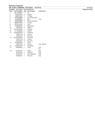 Massey ferguson mf 8780 rotary combine parts catalogue manual | PDF ...