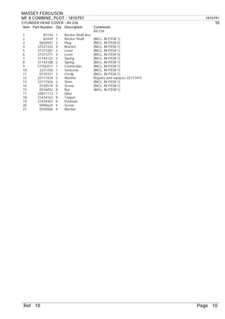 Massey ferguson mf 8 combine, plot parts catalogue manual | PDF