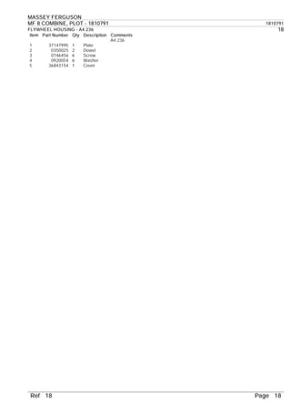 Massey ferguson mf 8 combine, plot parts catalogue manual | PDF