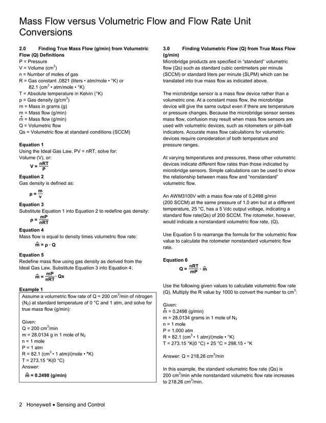 Mass flow vs volumetric flow and unit conversion | PDF