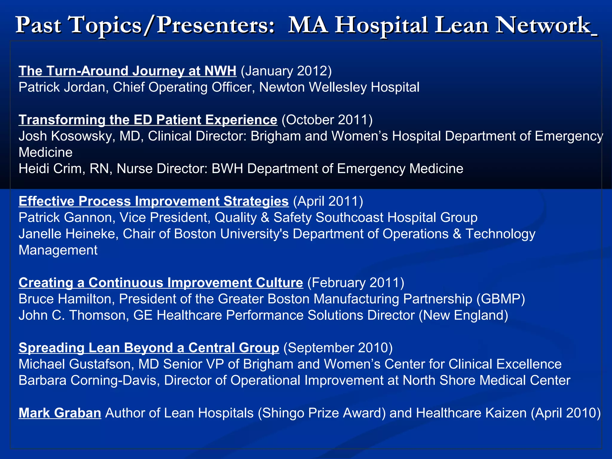 Mass hospital lean network mission statement april 2014 | PPT | Healthcare Industry | Industries