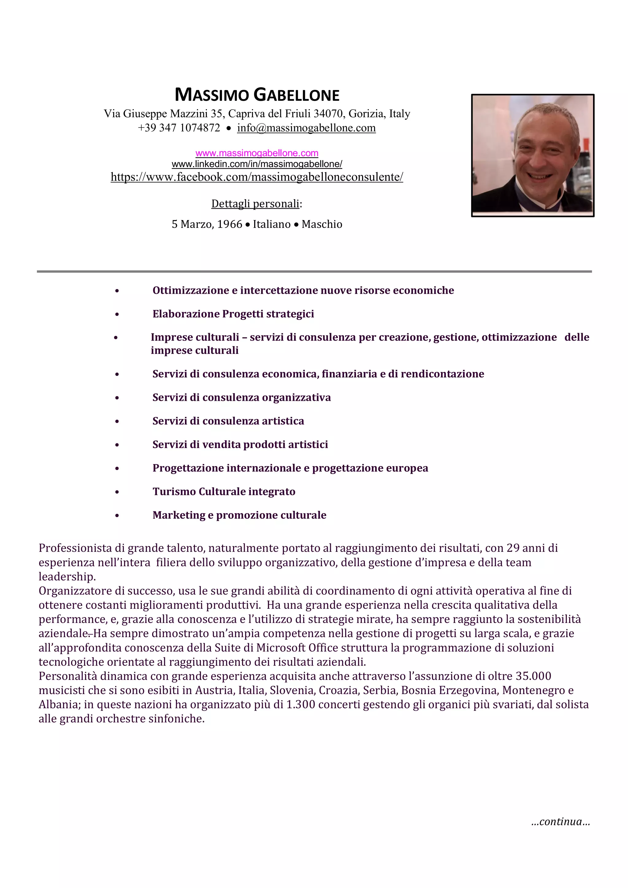 Massimo Gabellone Curriculum Vitae Italiano | PDF