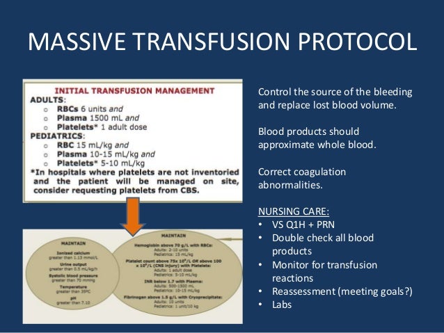 Massive Transfusion Protocol + Blood transfusions