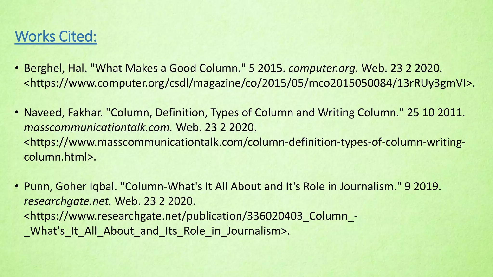 Column and it's Role in Journalism | PPTX