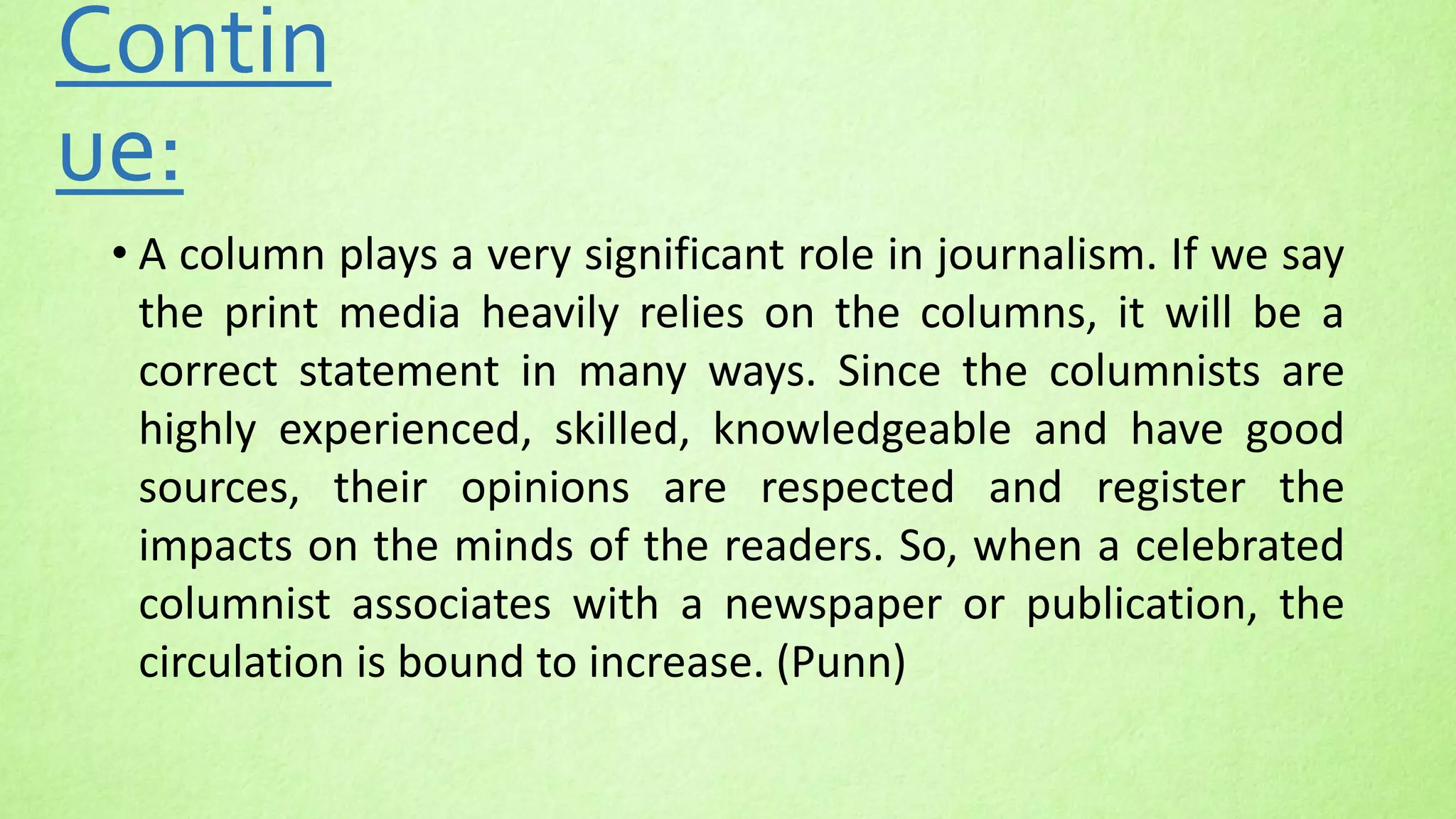 Column and it's Role in Journalism | PPTX