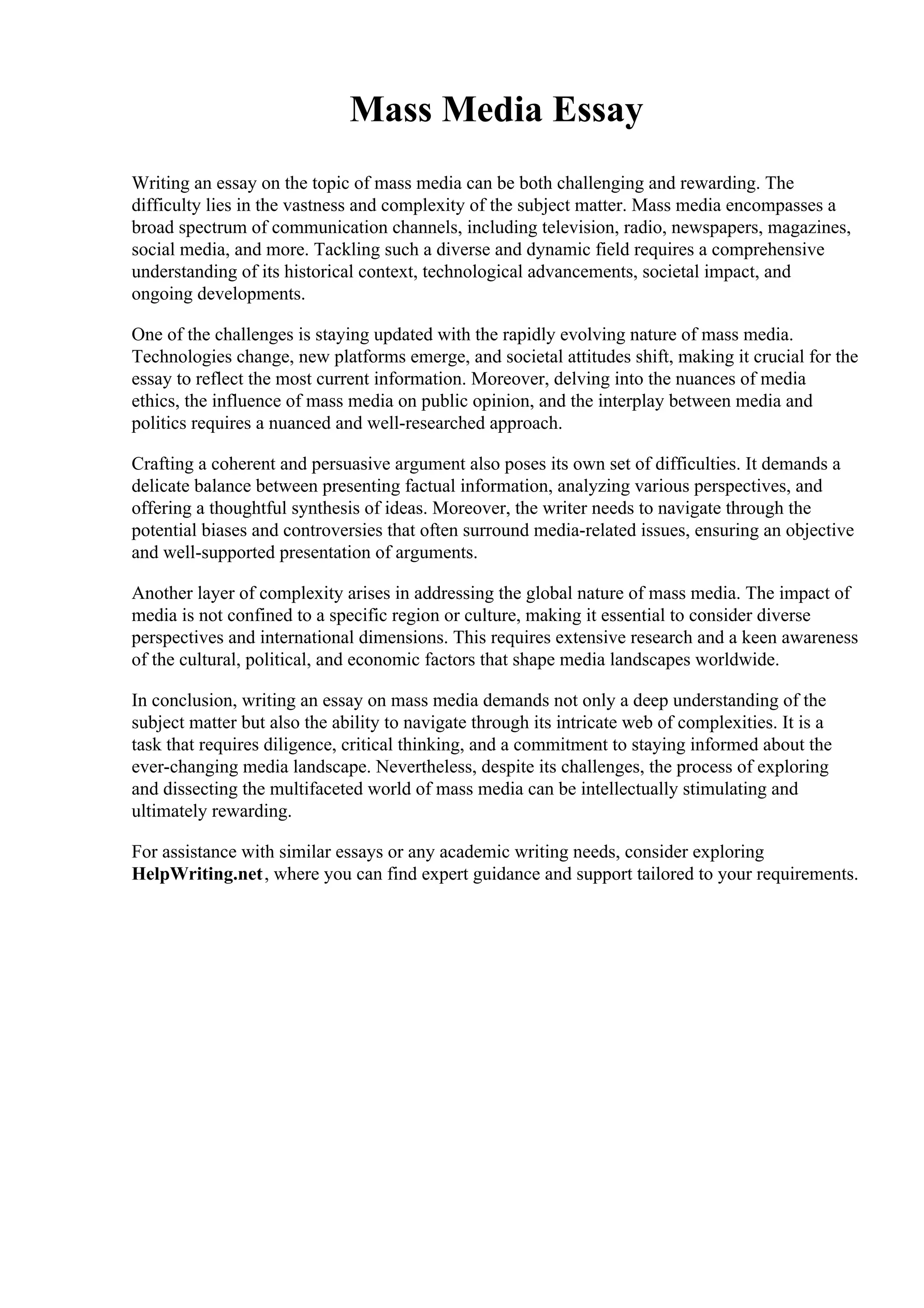 Mass Media Essay. Oregon Institute of Technology | PDF