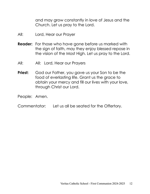 First Communion Mass Rite School Year 2024-2025 | PDF