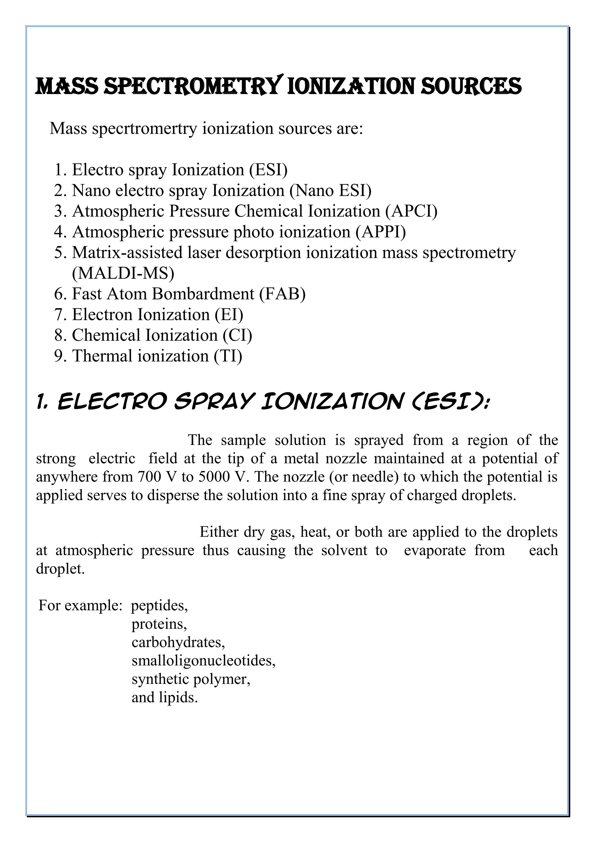 Mass spectroscopy ionization sources by RAJKIRAN REDDY | DOCX ...