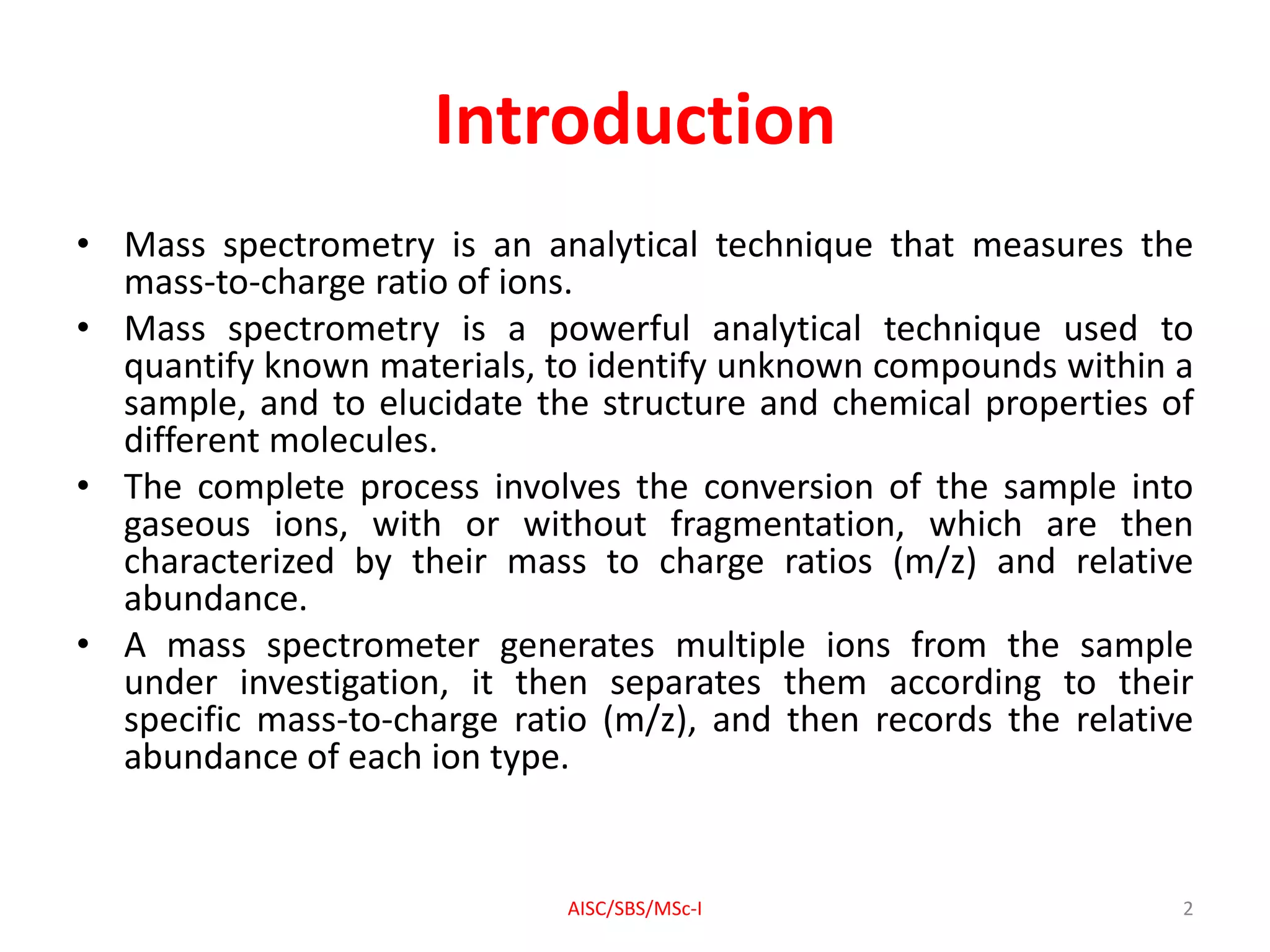 Mass spectroscopy for M Sc I Chemistry SPPU | PPTX