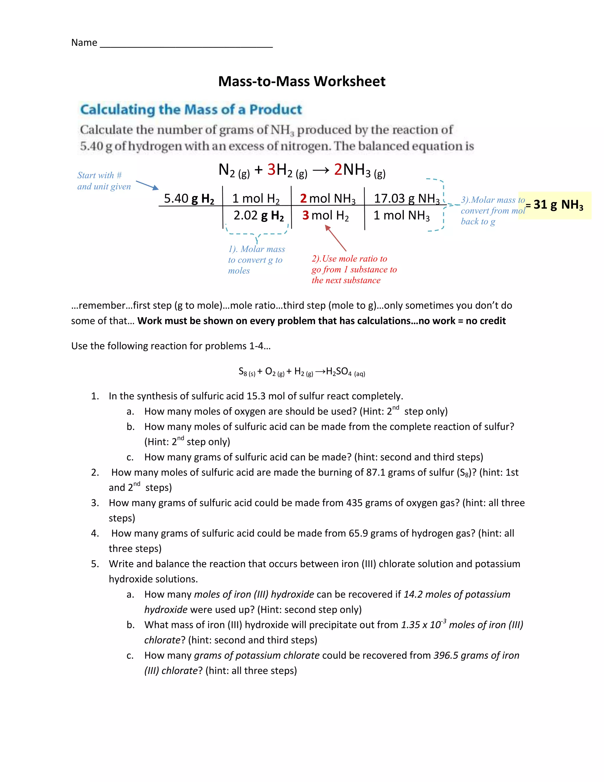 Mass to mass worksheet example | DOCX